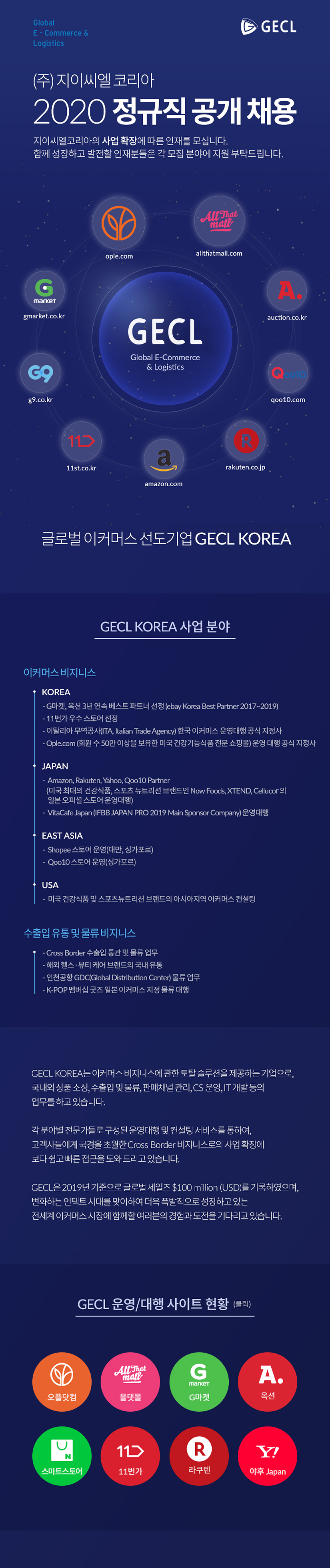 [(주)지이씨엘코리아] GECL KOREA 신입/경력직 채용 (MD, 웹디자인, JAVA, SEO, SA, 유튜브) - 사람인